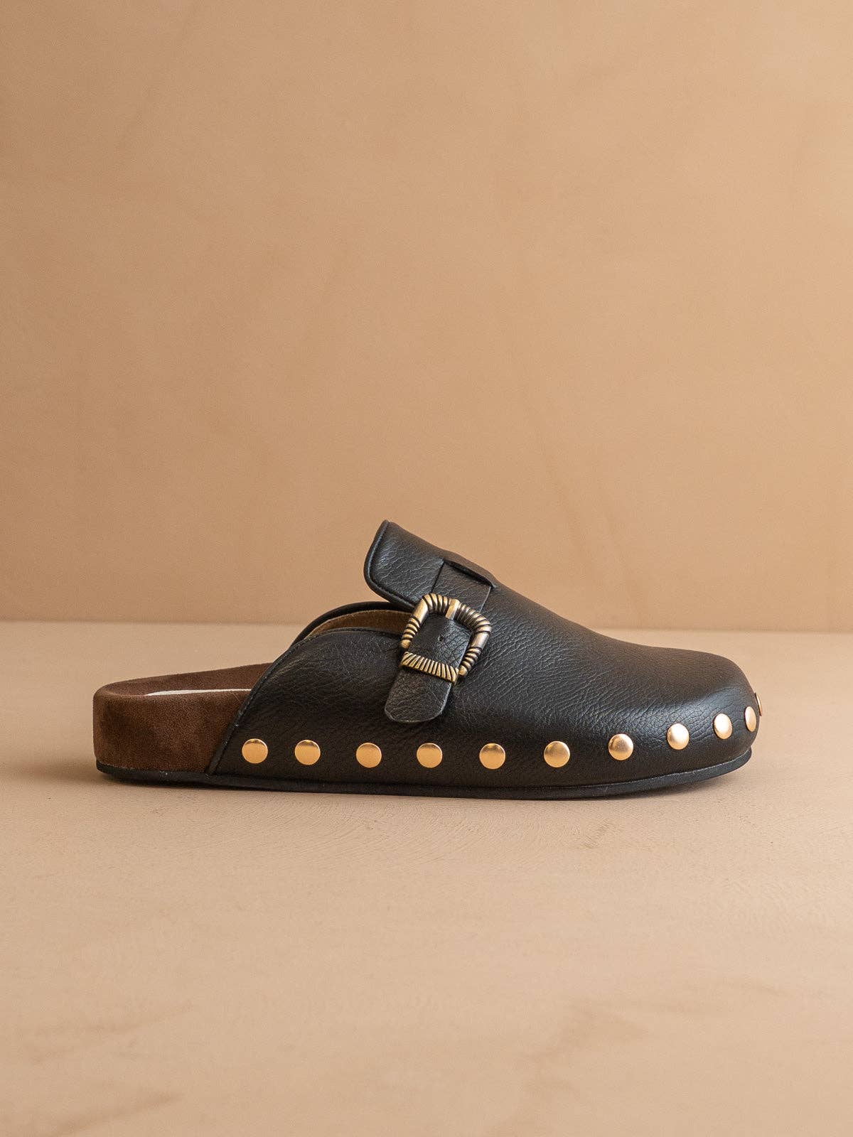 The Toni | Black Studded Buckle Clog – Velvet & Verde